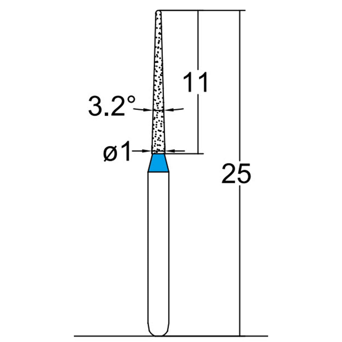 Conical Pointed, Slender 1 mm Dia. Medium Grit Diamond Bur 5 per pack.