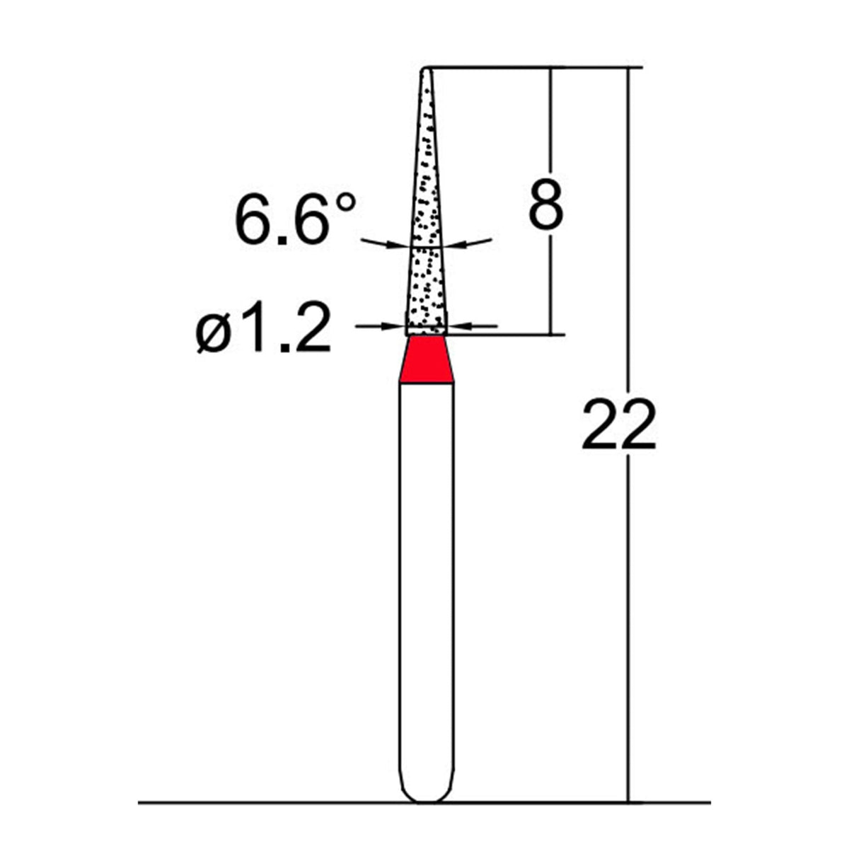 Conical Pointed, Slender 1.2 mm Dia. Fine Grit Diamond Bur 5 per pack.